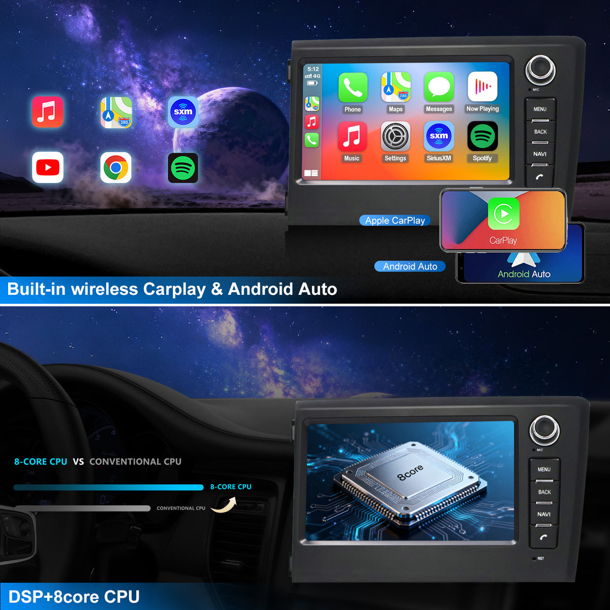 Volvo V70 radio 2001-2005 CarPlay 7" QLED 8-Core stereo – Topdisplay
