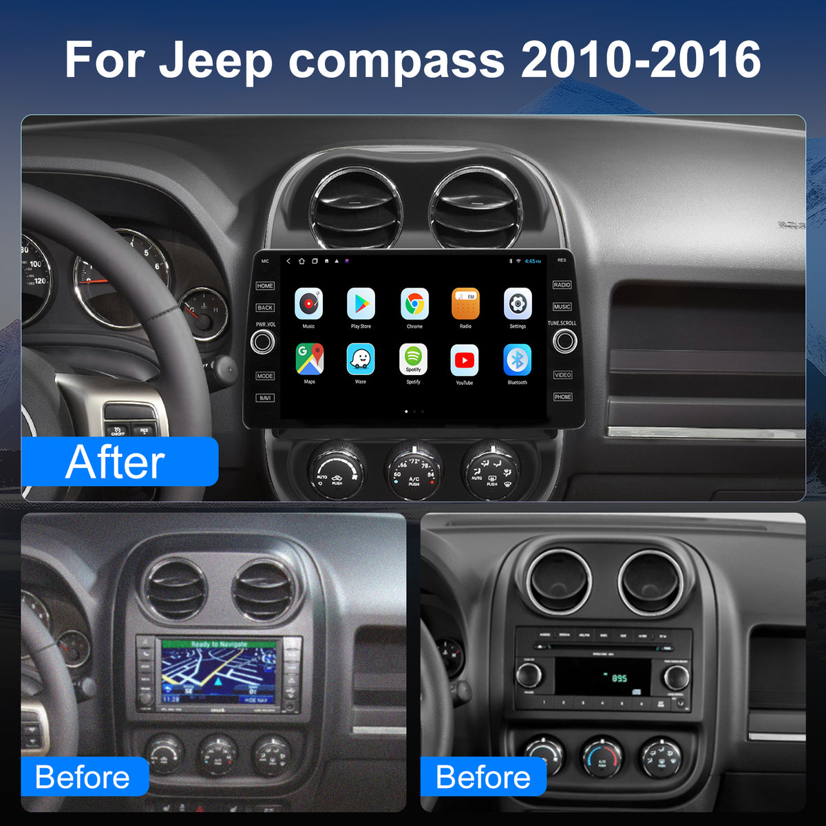 Jeep Compass radio 2010-2016 CarPlay 10.2" QLED screen 8-Core stereo ...